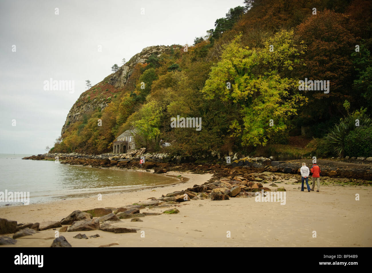 People walking on the beach, October afternoon, Llanbedrog, Snowdonia ...