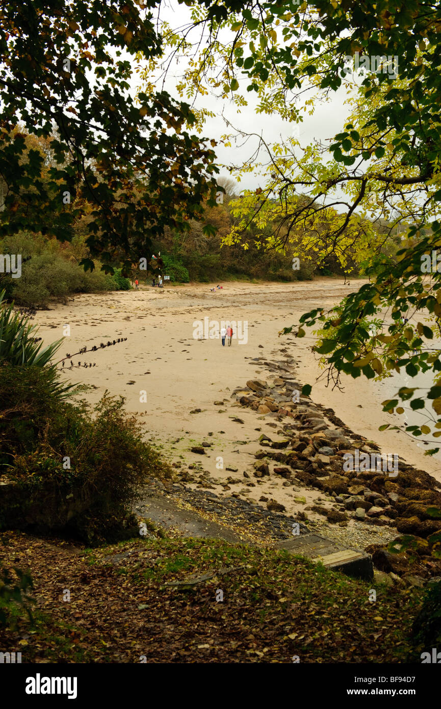 People walking on the beach, October afternoon, Llanbedrog, Snowdonia ...