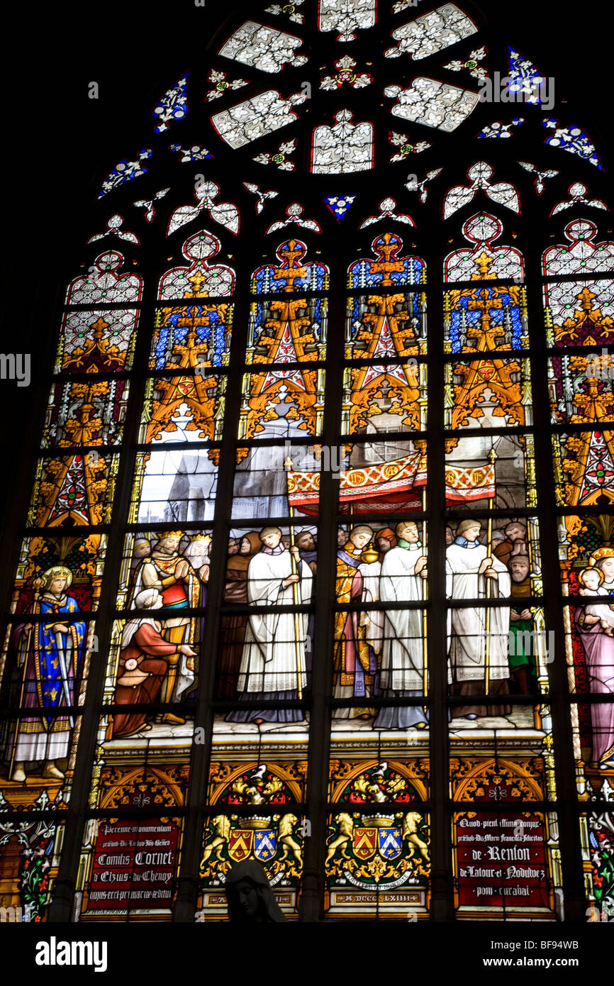 Stained Glass Window, Brussels Cathedral, Belgium; Europe Stock Photo ...