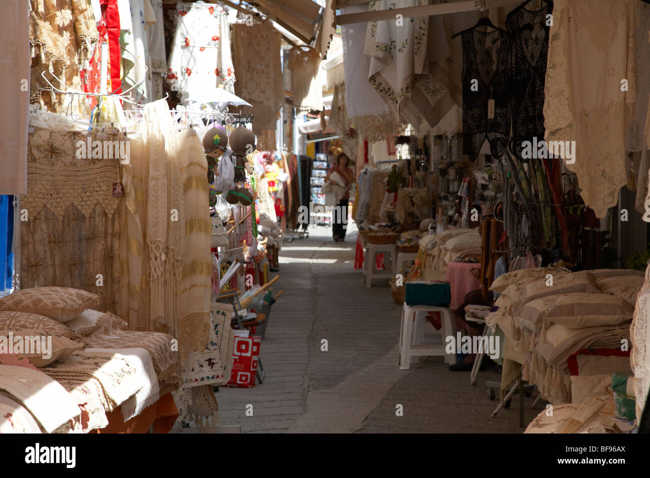 lace tourist and souvenir shops in narrow streets of traditional ...