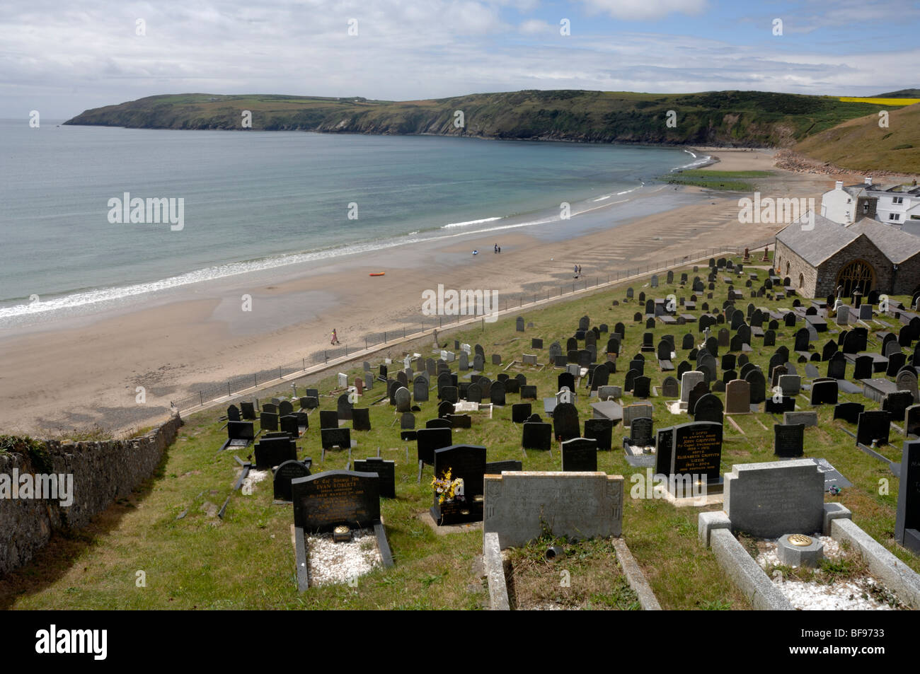 Aberdaron beach and St Hywyn's ancient church graveyard, Llyn Peninsula ...