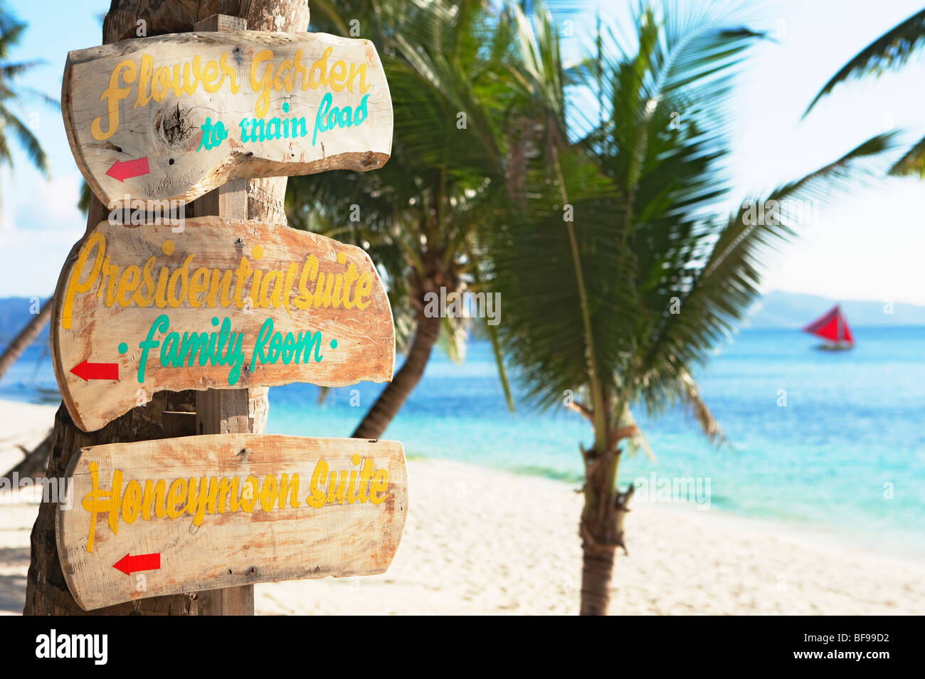 Wooden hotel signs Boracay; The Visayas; Philippines Stock Photo - Alamy