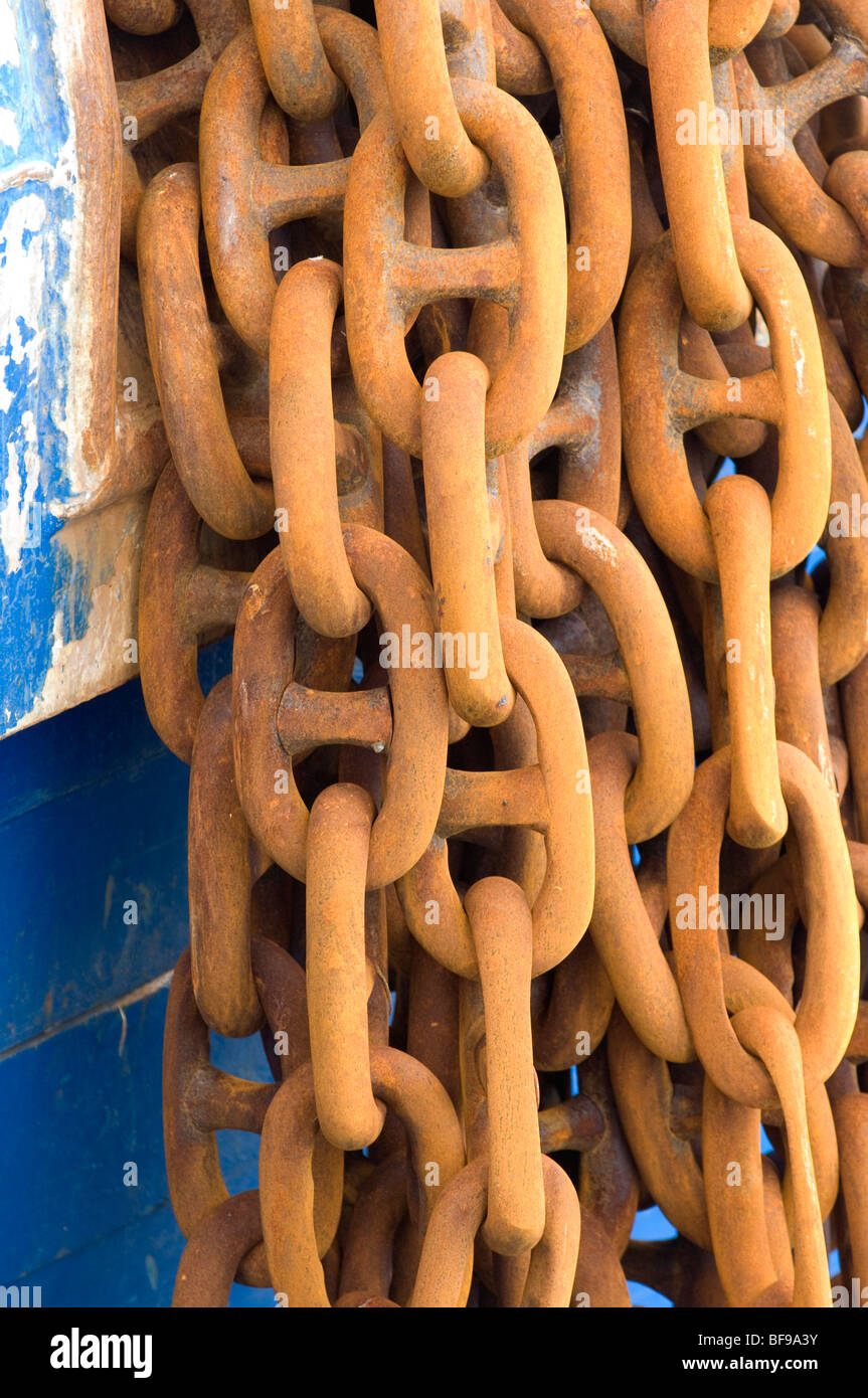 heavy duty mooring chains against on a old trawler in Dingle town ...