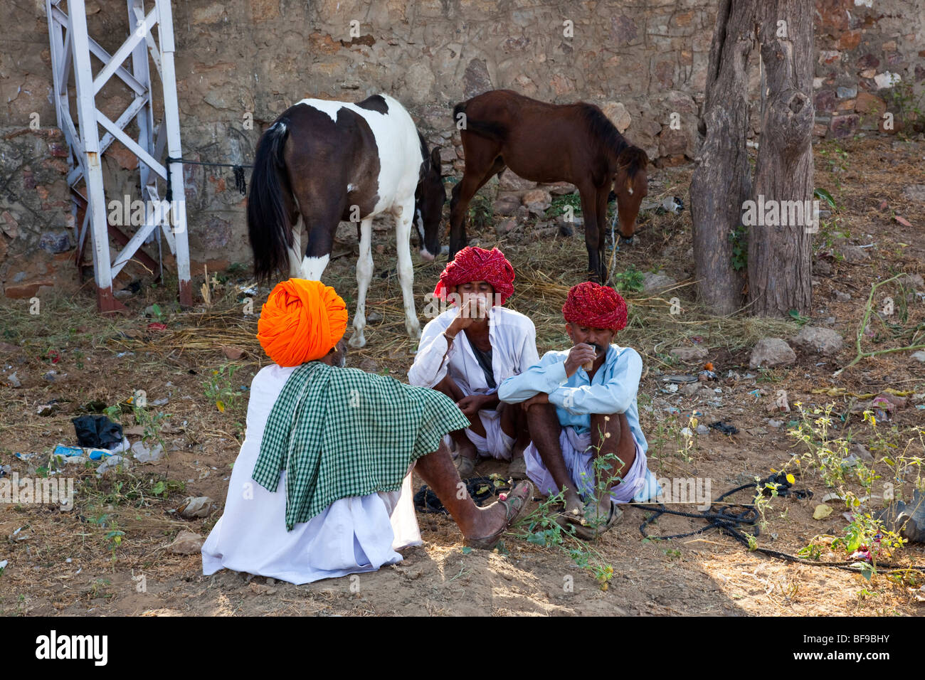 Rajput men and their horses at the Pushkar Mela in Pushkar in Rajasthan ...