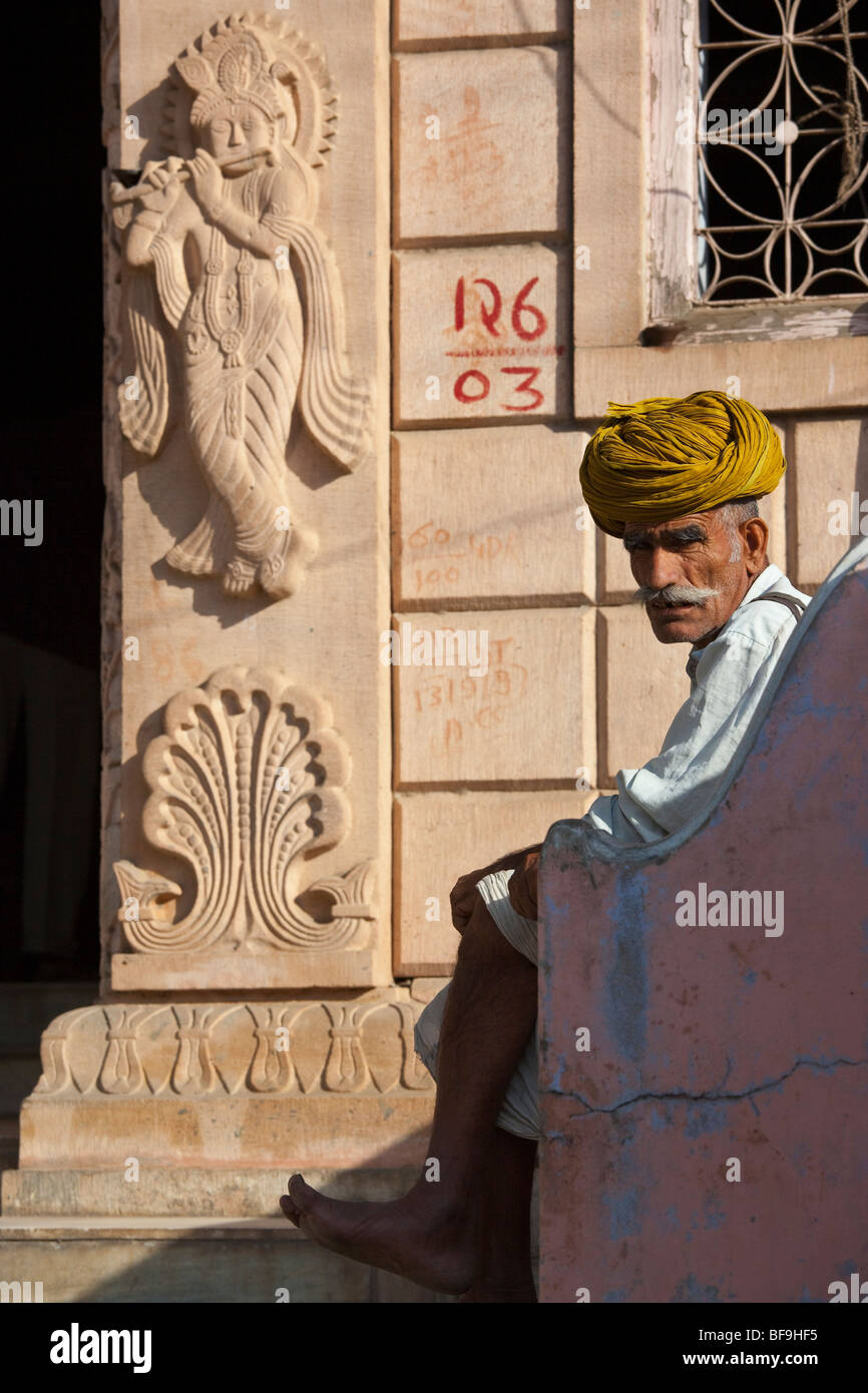 Rajput man in front of a Hindu temple in Pushkar in Rajasthan India ...