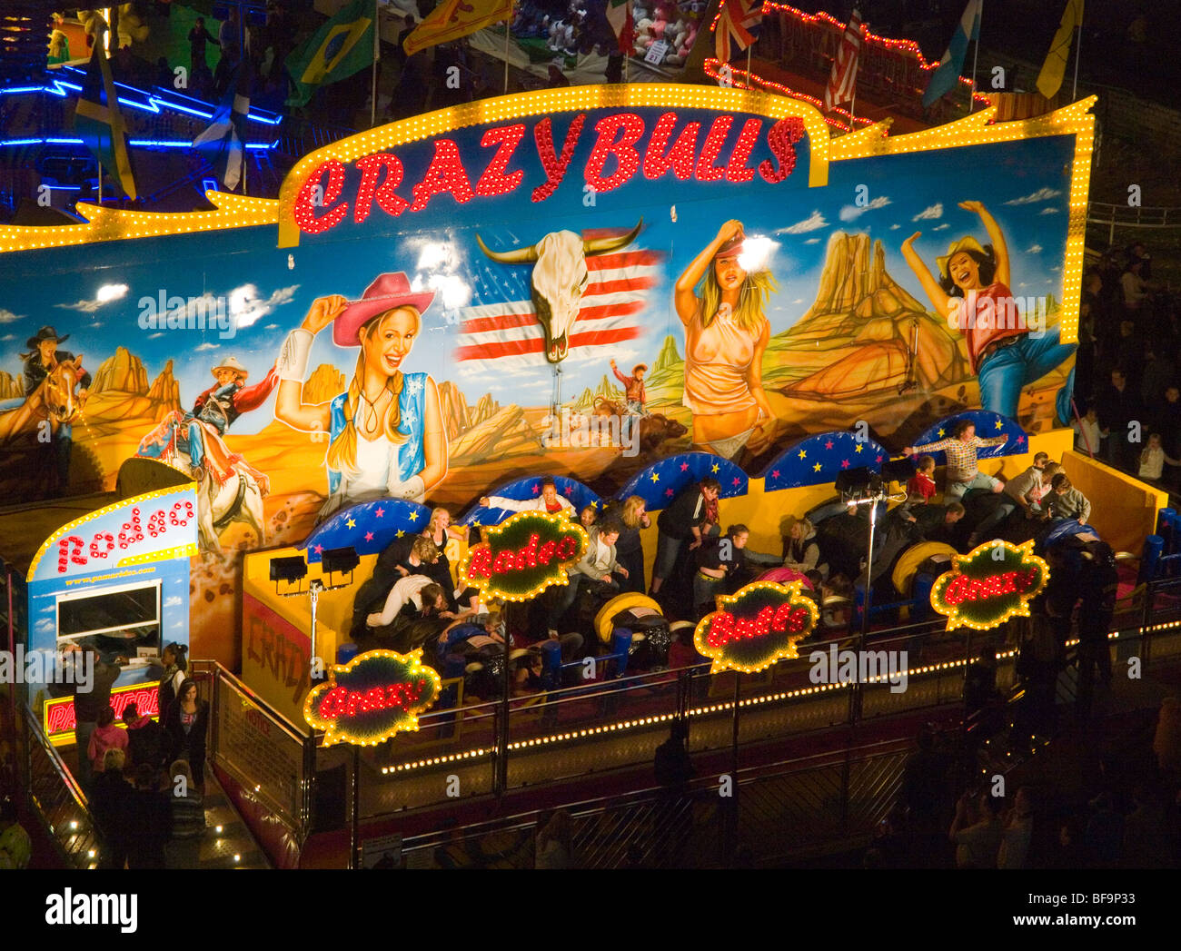 Crazy Bulls ride from above at Goose Fair in Nottingham ...