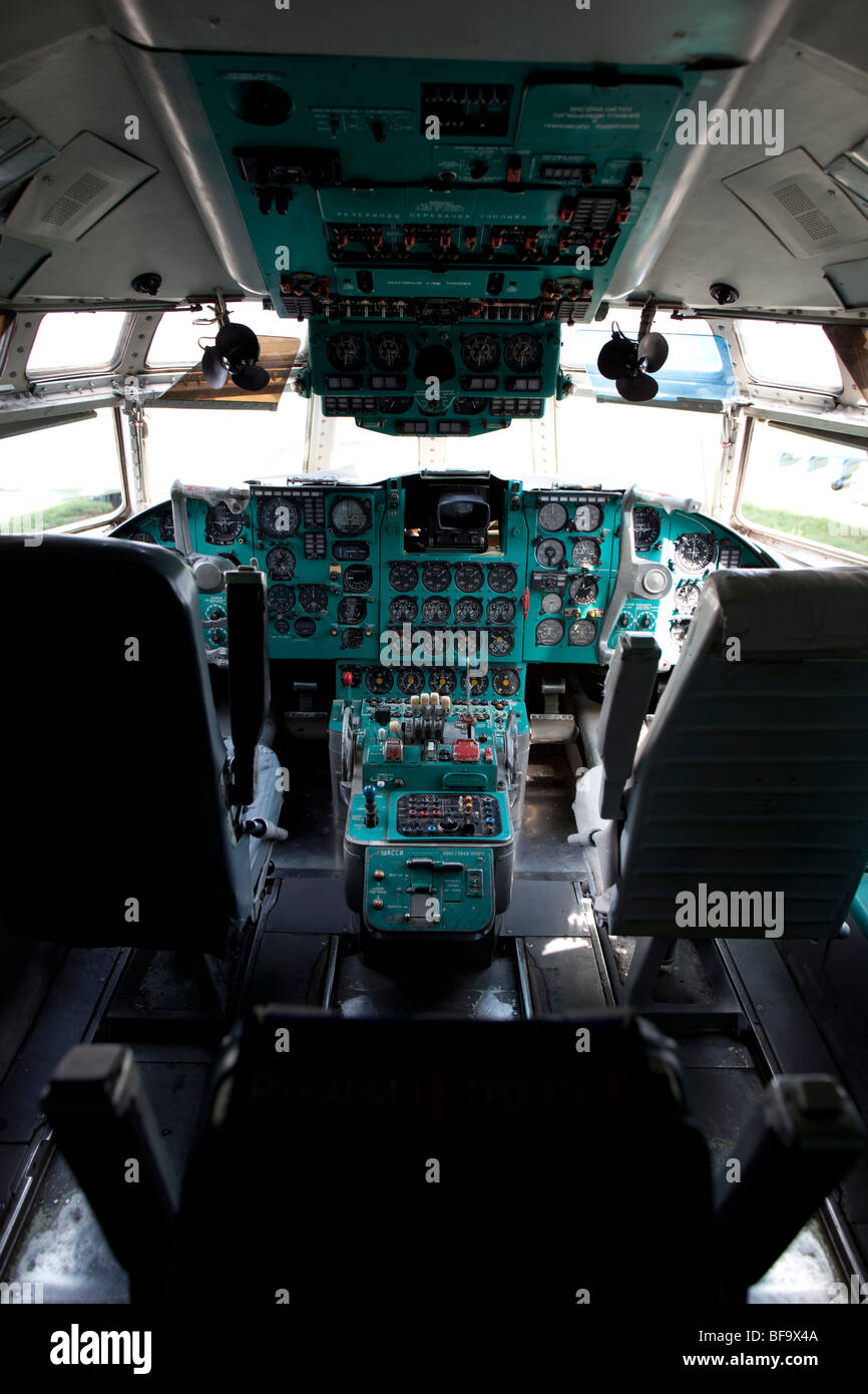 Cockpit of a cargo plane Ilyushin Il-62 in the Ukrainian aviation ...