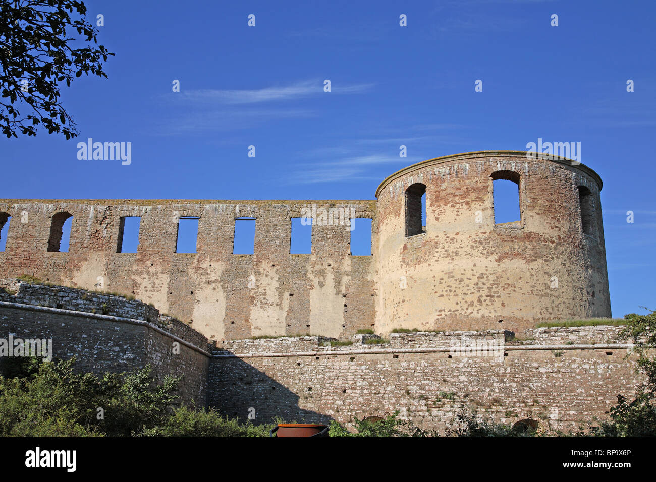 Tower and walls of Borgholm Castle - originally from the 12th century ...