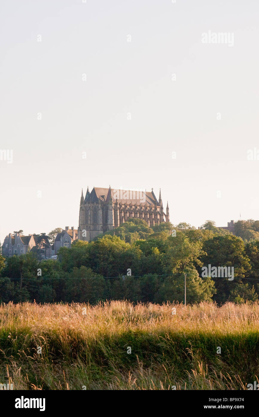 Lancing college chapel seen across fields in Sussex Stock Photo - Alamy