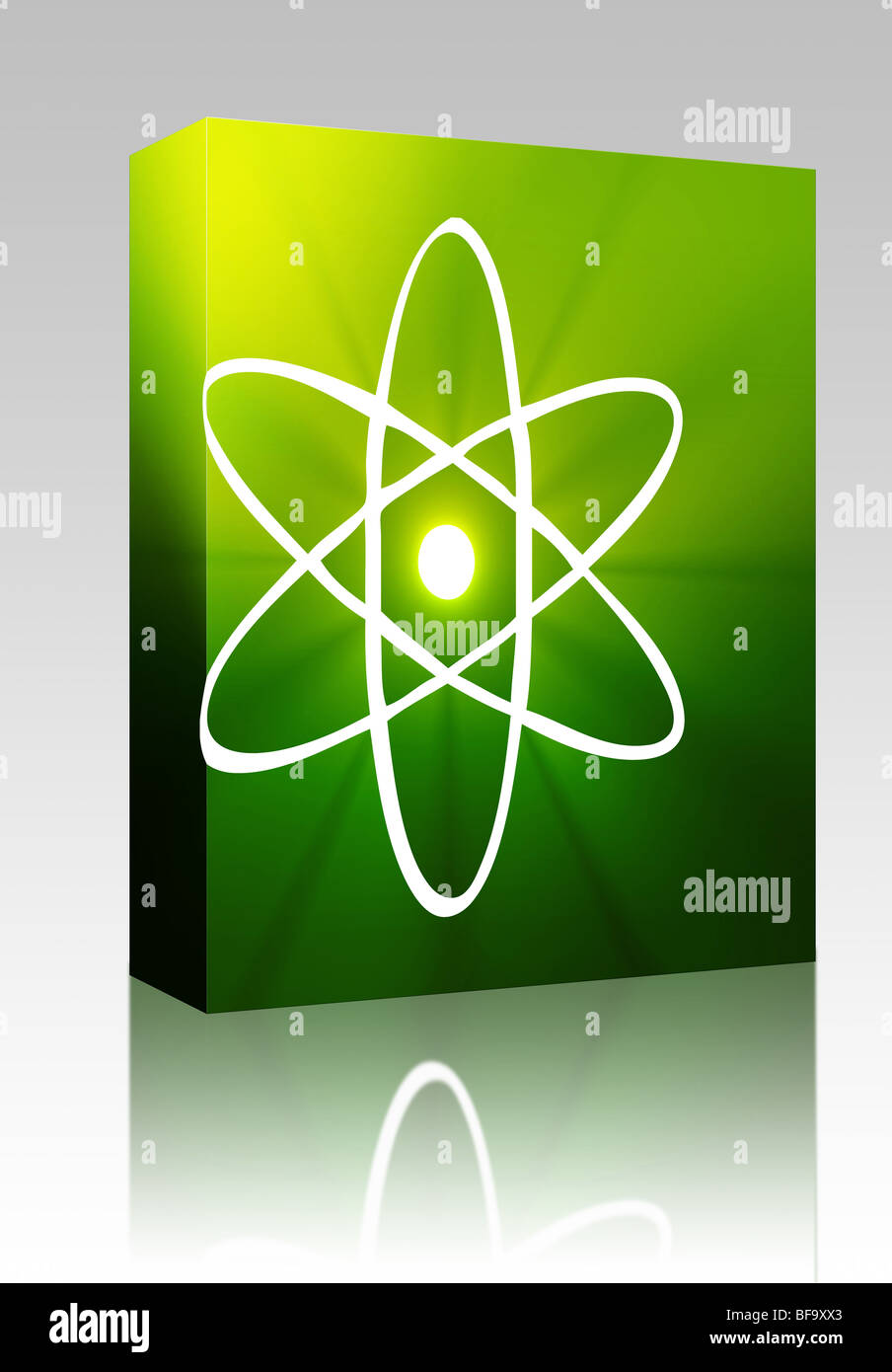 Software package box Atomic nuclear symbol scientific illustration of ...