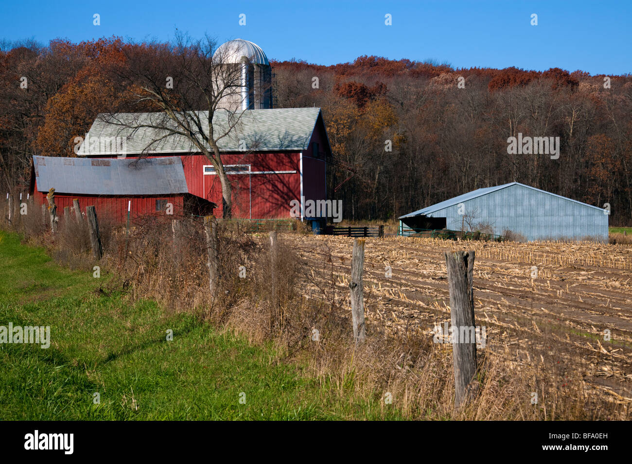 Red Farm fall time Stock Photo - Alamy