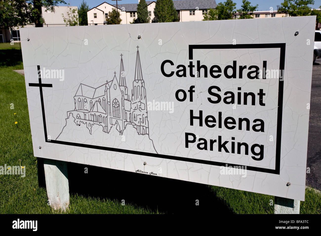 Cathedral of Saint Helena Parking sign, Helena, Montana Stock Photo - Alamy