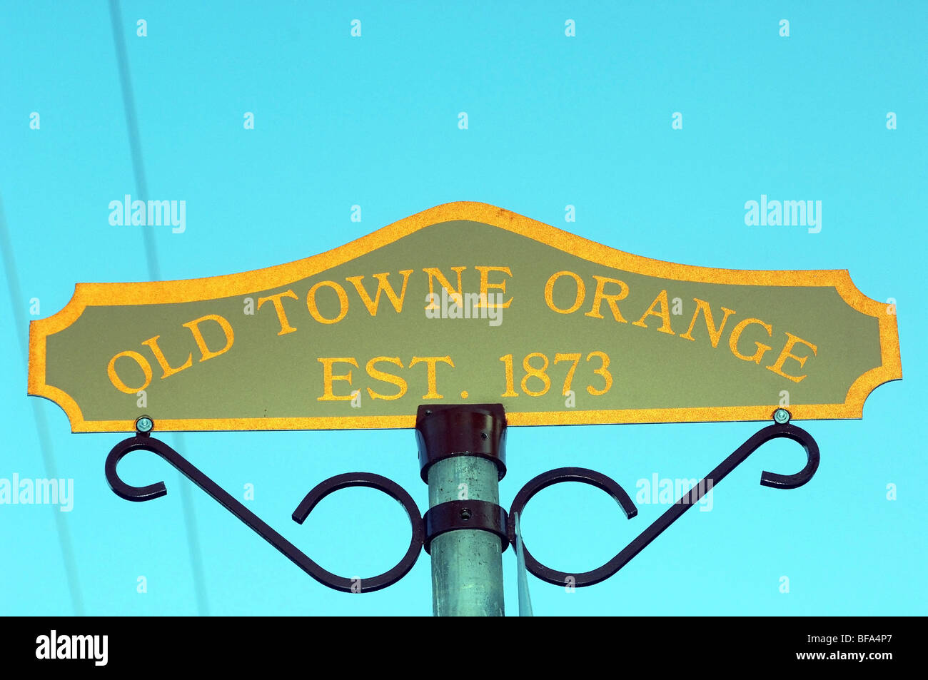 Street sign detail showing the City of Orange describing the Old Towne ...