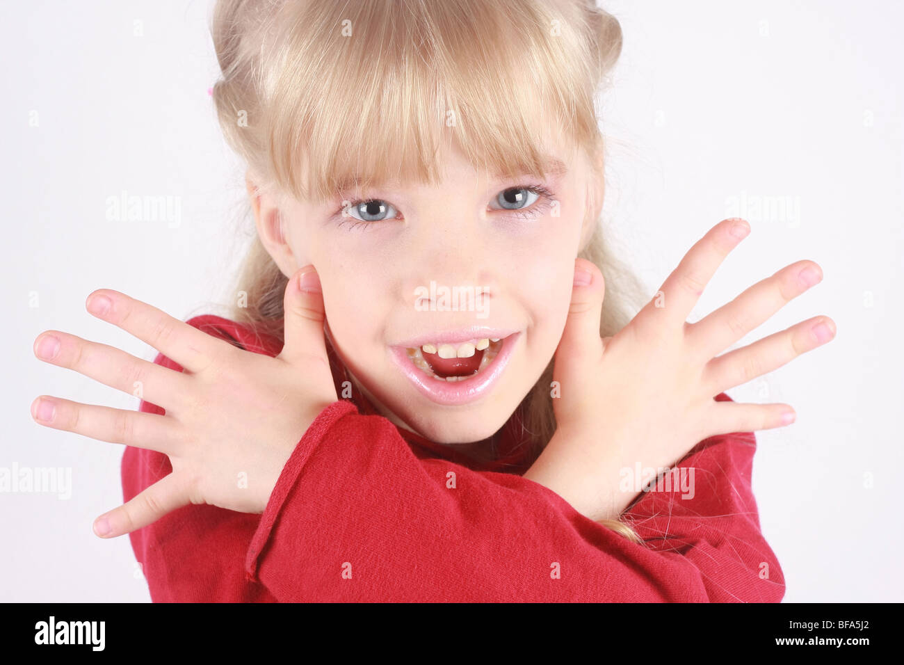 kid child expressive emotions girl white background standing portrait ...