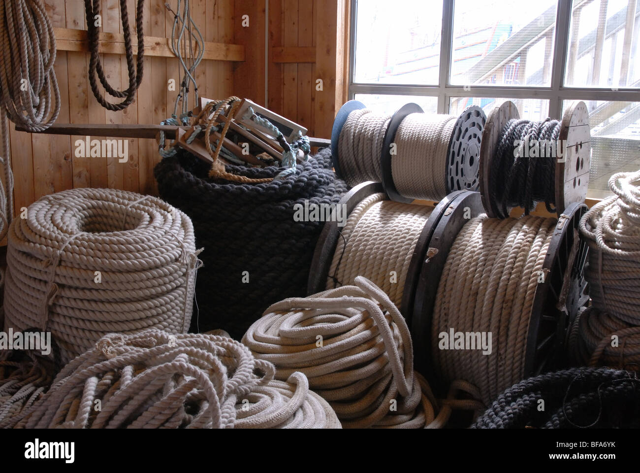 A display of ropes in the Hector Museum, Pictou, Nova Scotia Stock ...