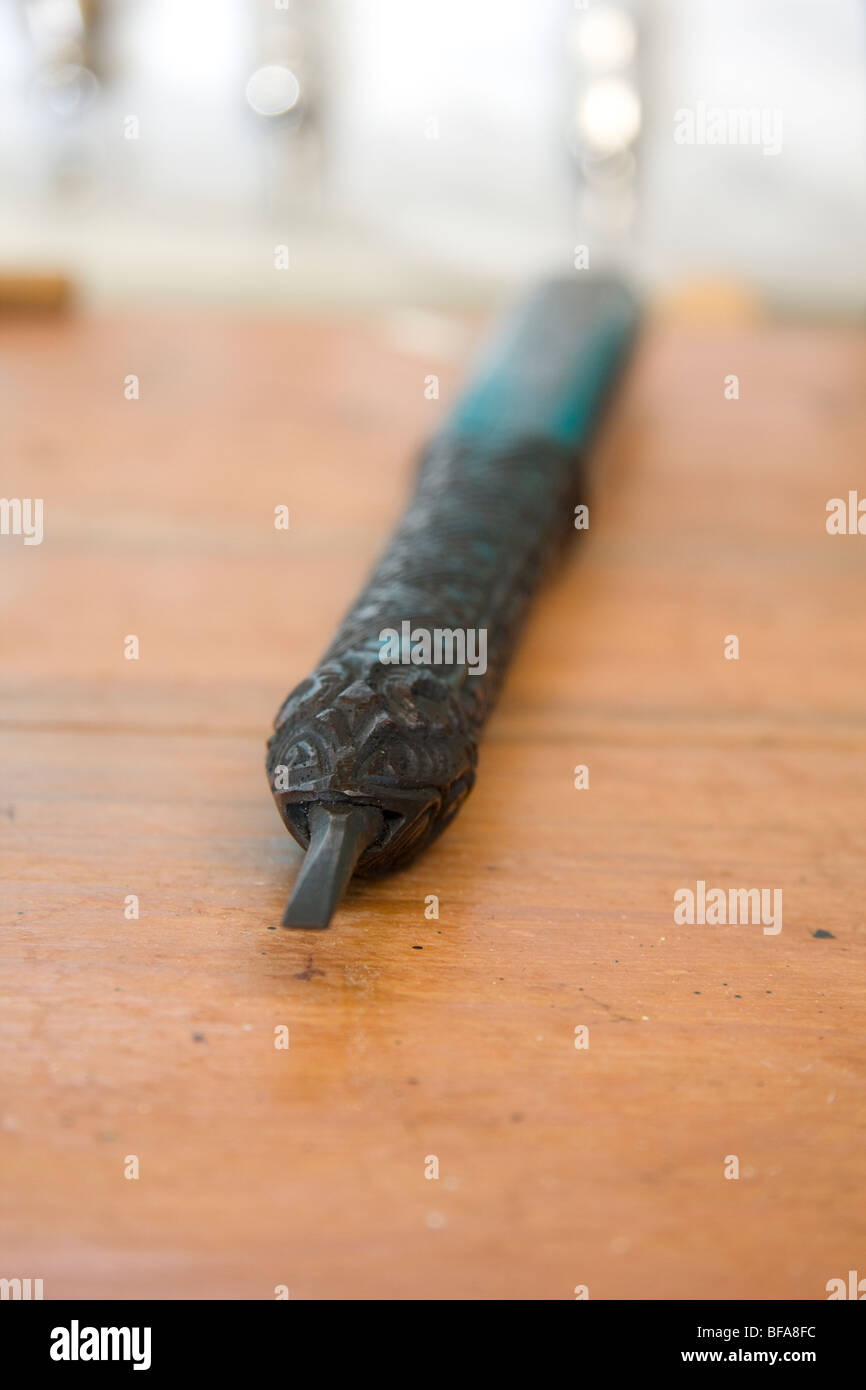 The tools for moko: View of a chisel. Moko is Maori traditional skin ...