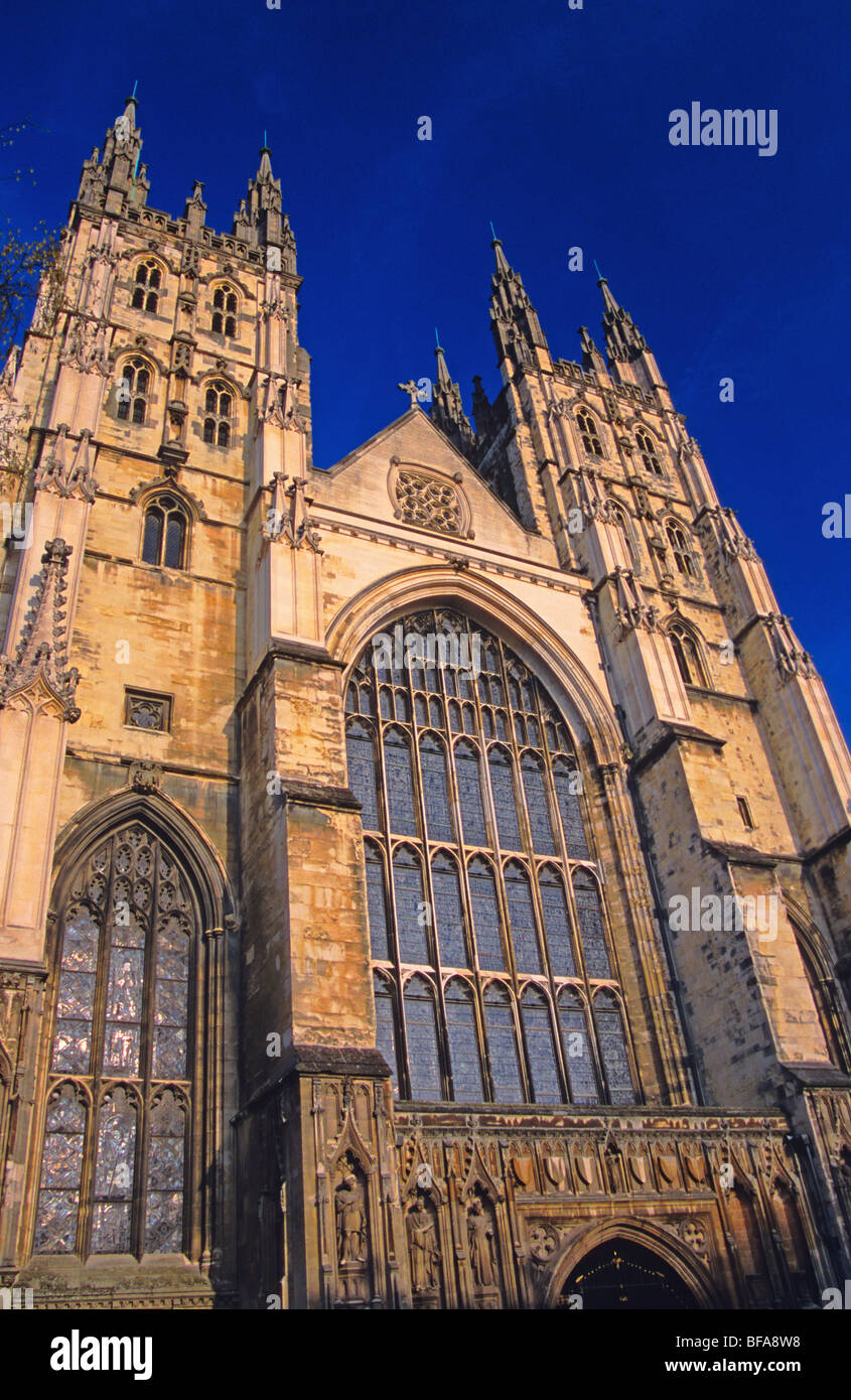 Canterbury Cathedral; west front with towers and the great west window ...