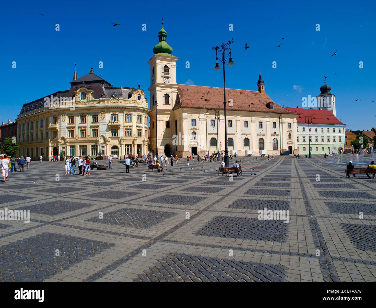Sibiu, city center, city hall, garrison church Stock Photo - Alamy