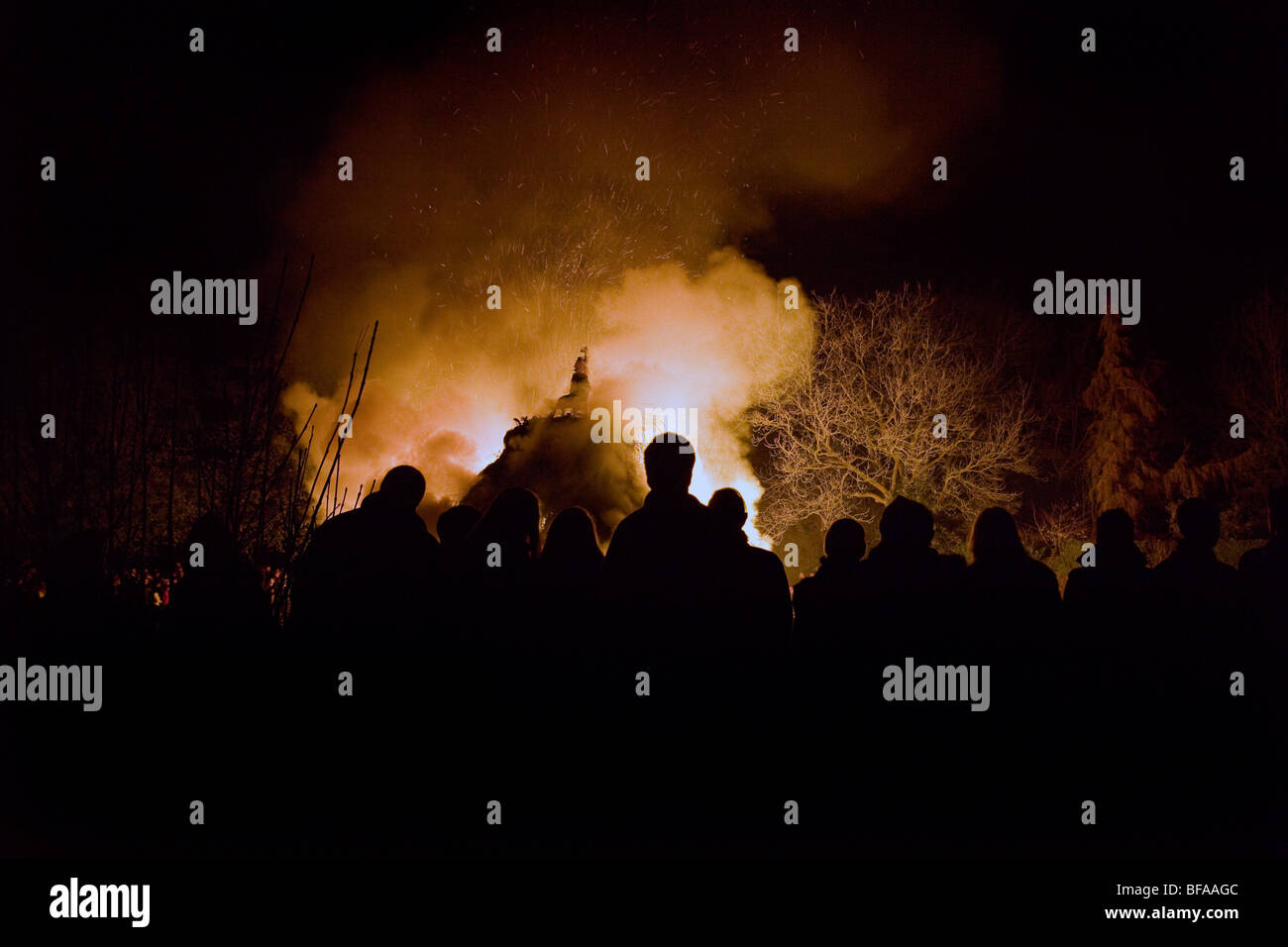 Crowds in front of bonfire on Bonfire Night November the 5th Stock ...