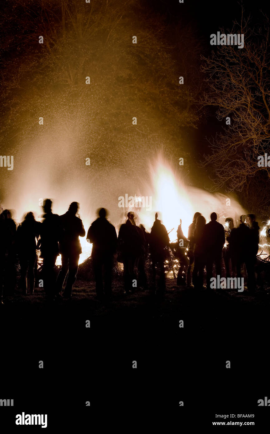 Crowds in front of bonfire on Bonfire Night, November the 5th Stock ...