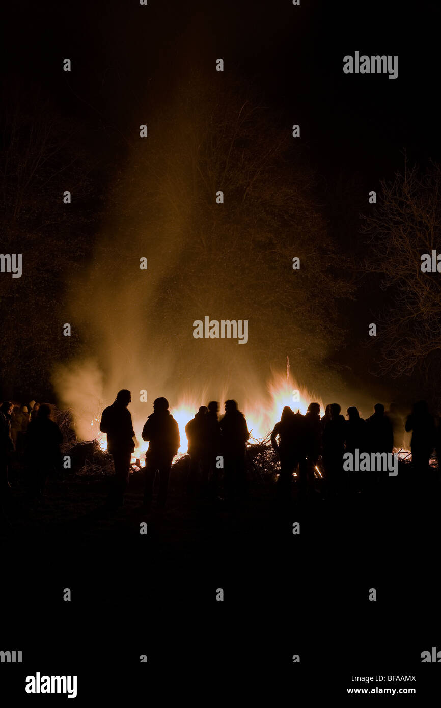Crowds in front of bonfire on Bonfire Night, November the Fifth Stock ...
