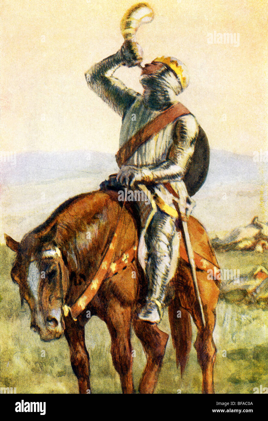 Roland blows his horn at roncesvalles hi-res stock photography and ...