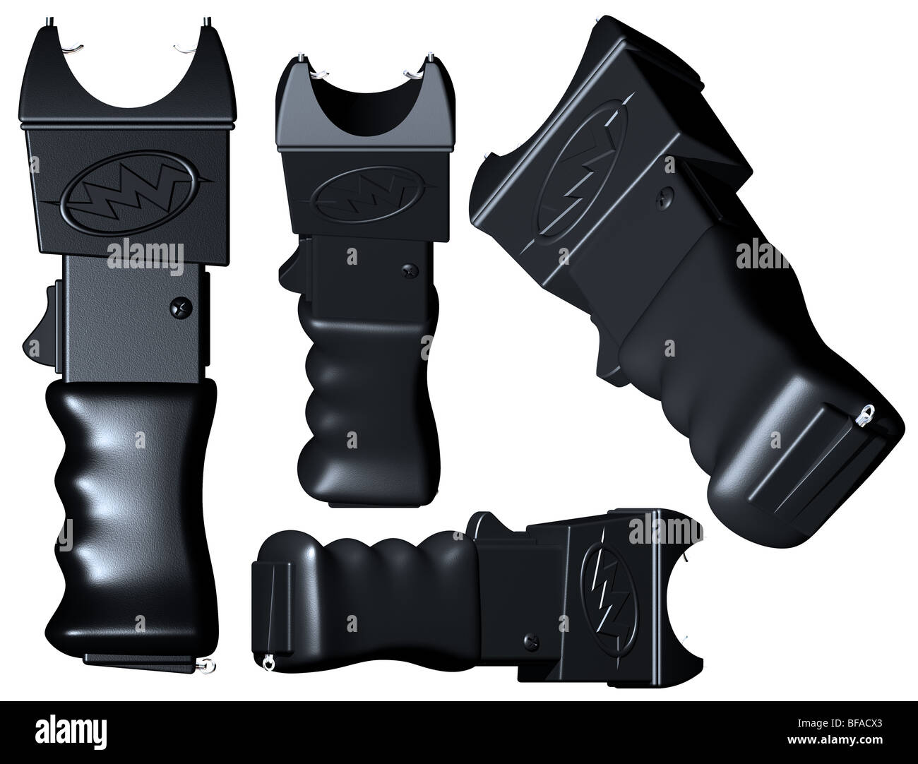 Original illustration of a generic stun gun viewed from various angles ...