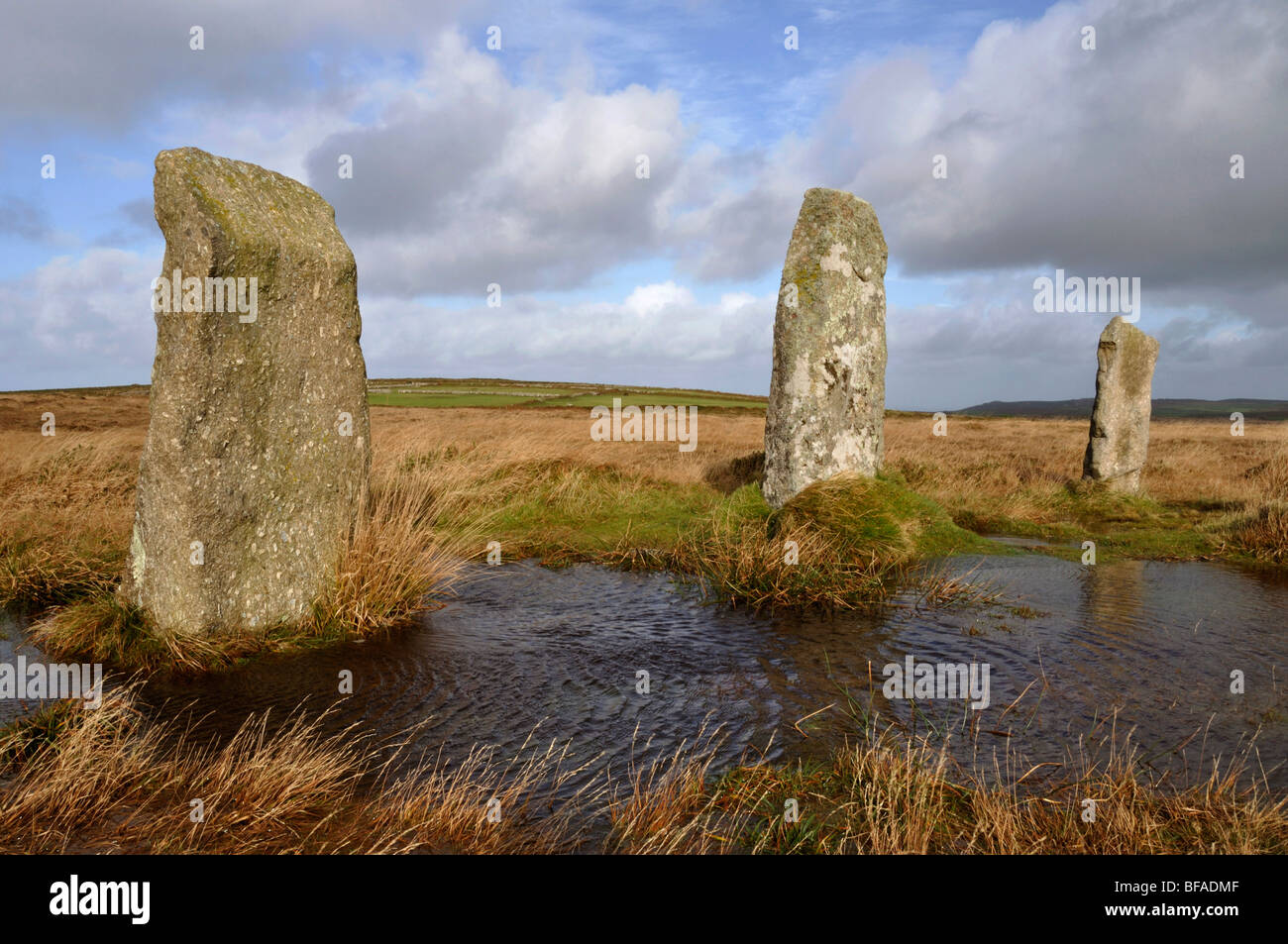 Standing stones, Nine Maidens stone circle, Tredinnick, Cornwall Stock ...