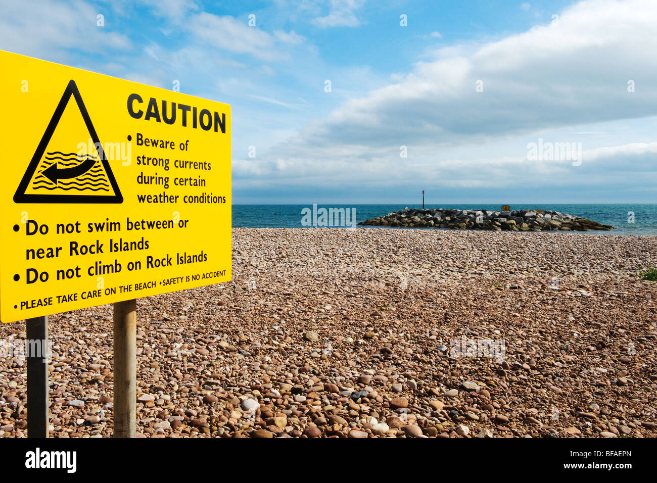 Beach warning sign restricting swimming and climbing at Sidmouth Dorset ...