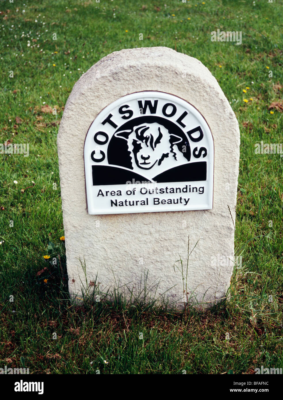Cotswold Area of Outstanding Natural Beauty sign near Burford Stock ...