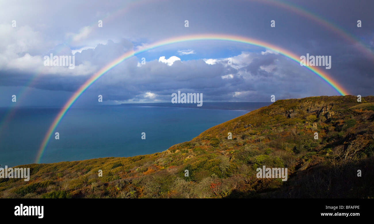 Dizzard looking towards Bude; Cornwall with rainbow Stock Photo - Alamy