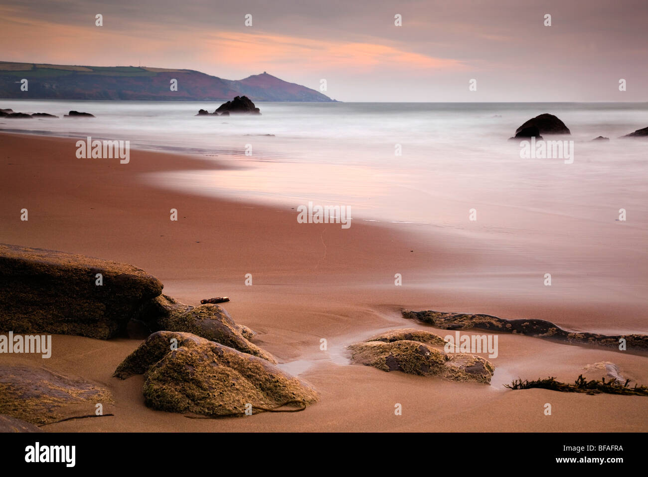 Freathy Cliffs; looking towards Rame Head; Cornwall at sunset Stock ...
