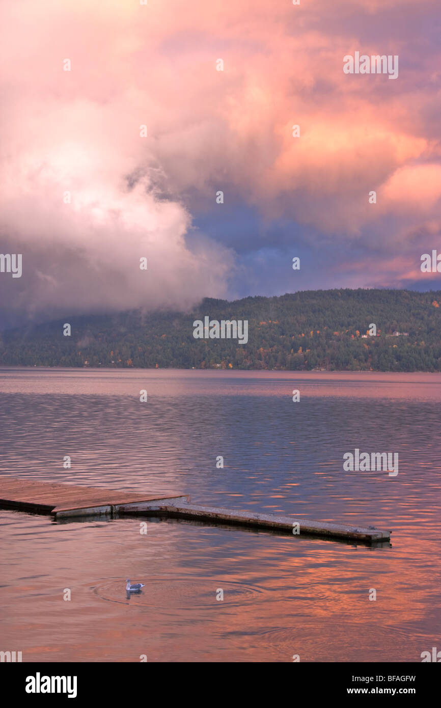 Sunset at the dock at Mill Bay, Vancouver Island, British Columbia ...