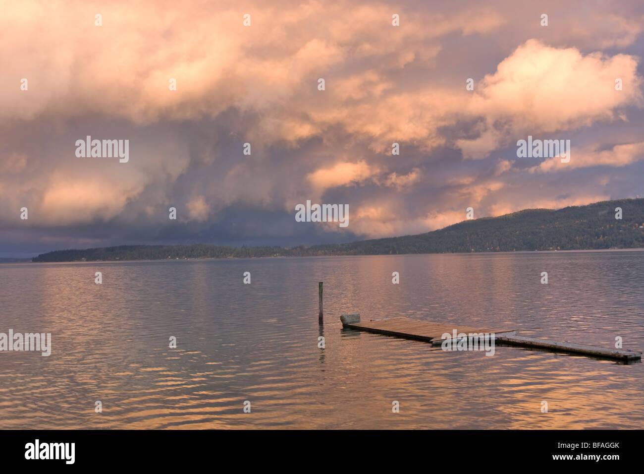 Rain at sunset at Mill Bay Ferry Terminal, Vancouver Island, British ...