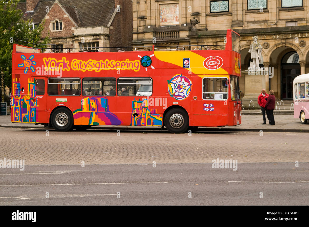 A Red open top tour bus in the Historic City of York England Stock ...