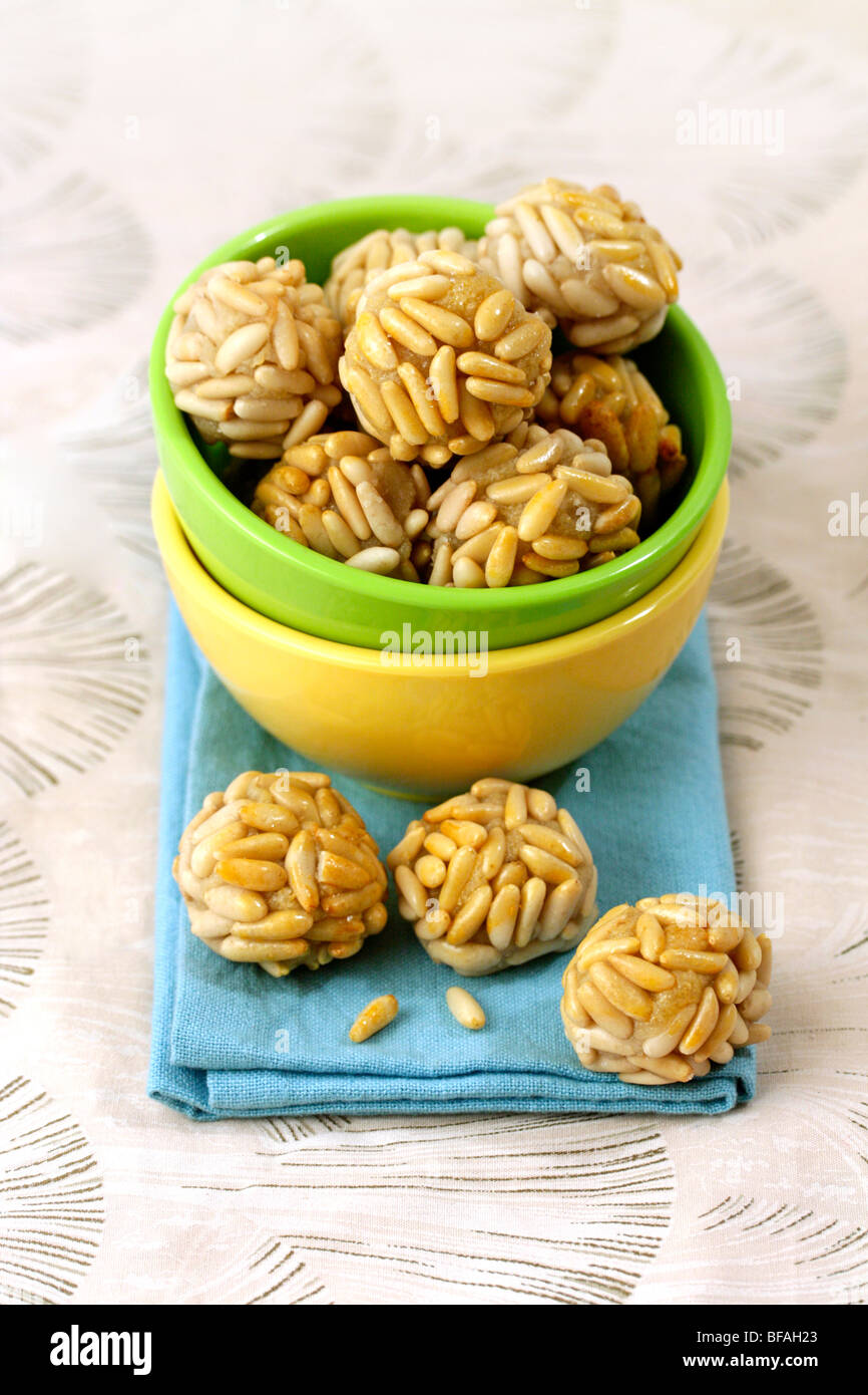 Pine kernel 'panellets'. Marzipan pastries Recipe available Stock Photo ...