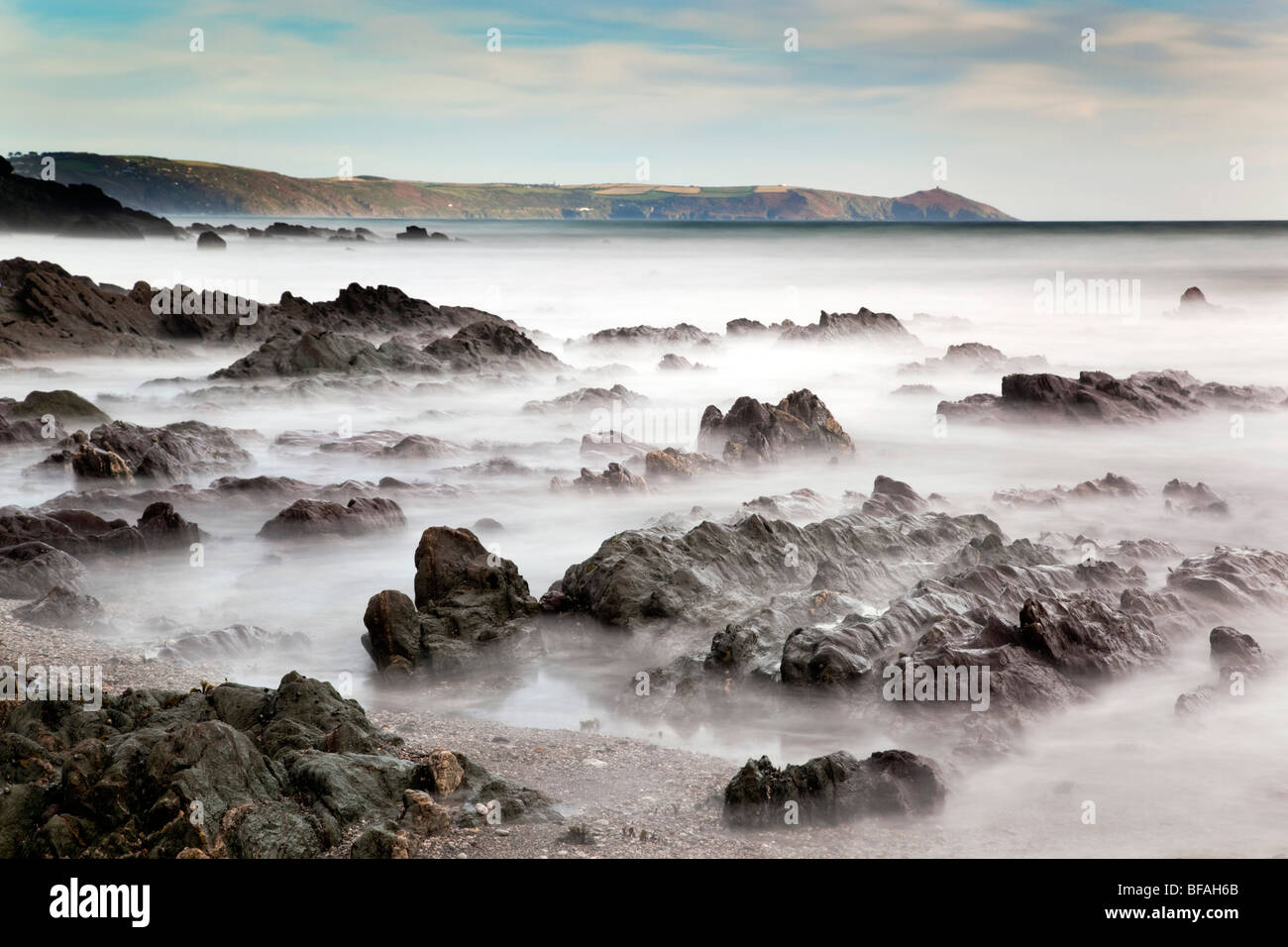 Portwrinkle at sunset; Cornwall; looking towards Rame Head Stock Photo ...