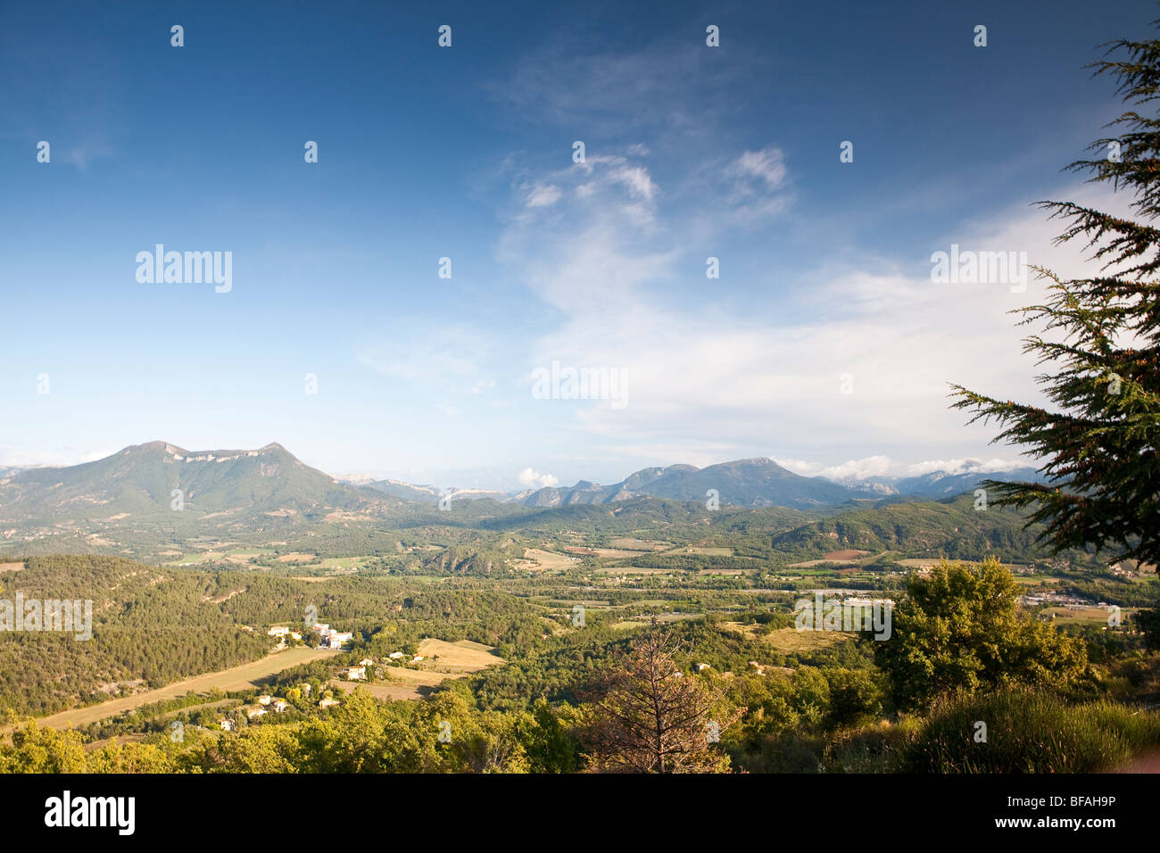 View across valley to distant mountains, Provence, France, Europe Stock ...