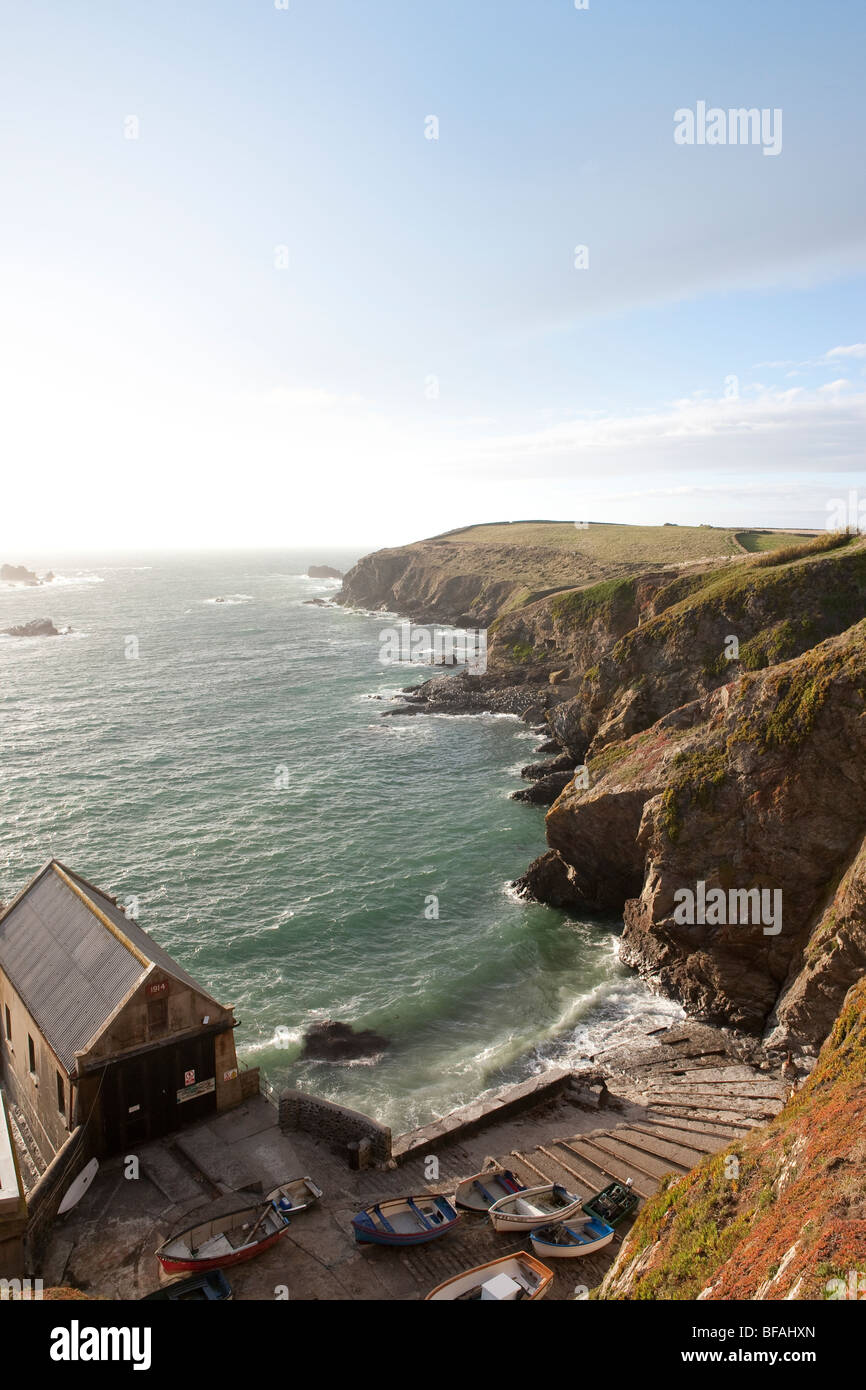 Looking down to Polpeor Cove, Lizard Point, Cornwall, UK Stock Photo ...