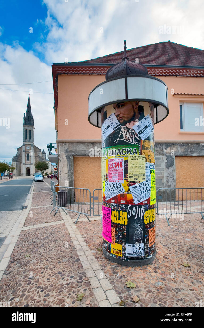 Kiosk and church - Neuvic, Southern France, Europe Stock Photo - Alamy