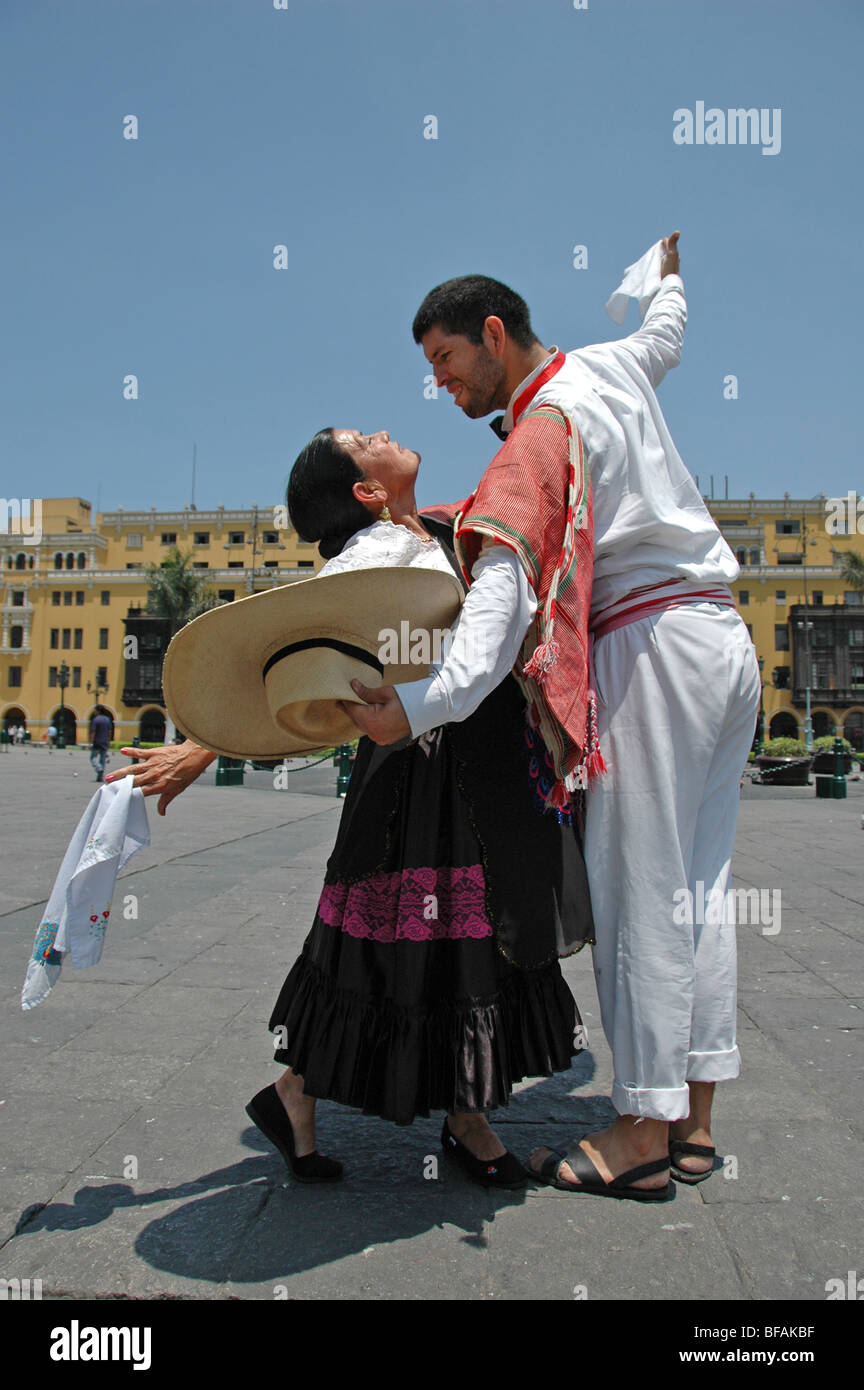 Marinera dancers in front of colonial buildings in Lima Peru Stock ...