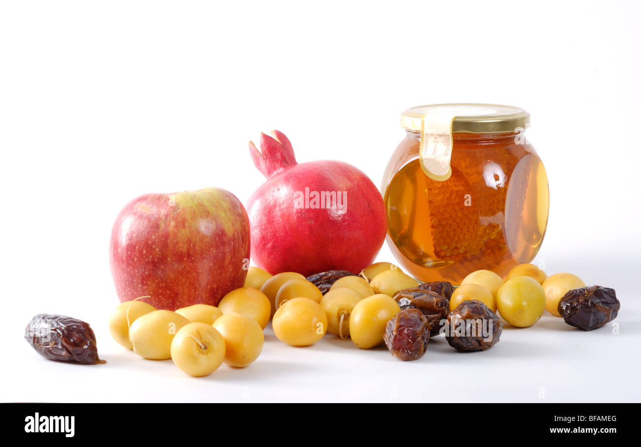 Apples, Honey, pomegranate, and dates, Symbols of Roah Hashanah the ...