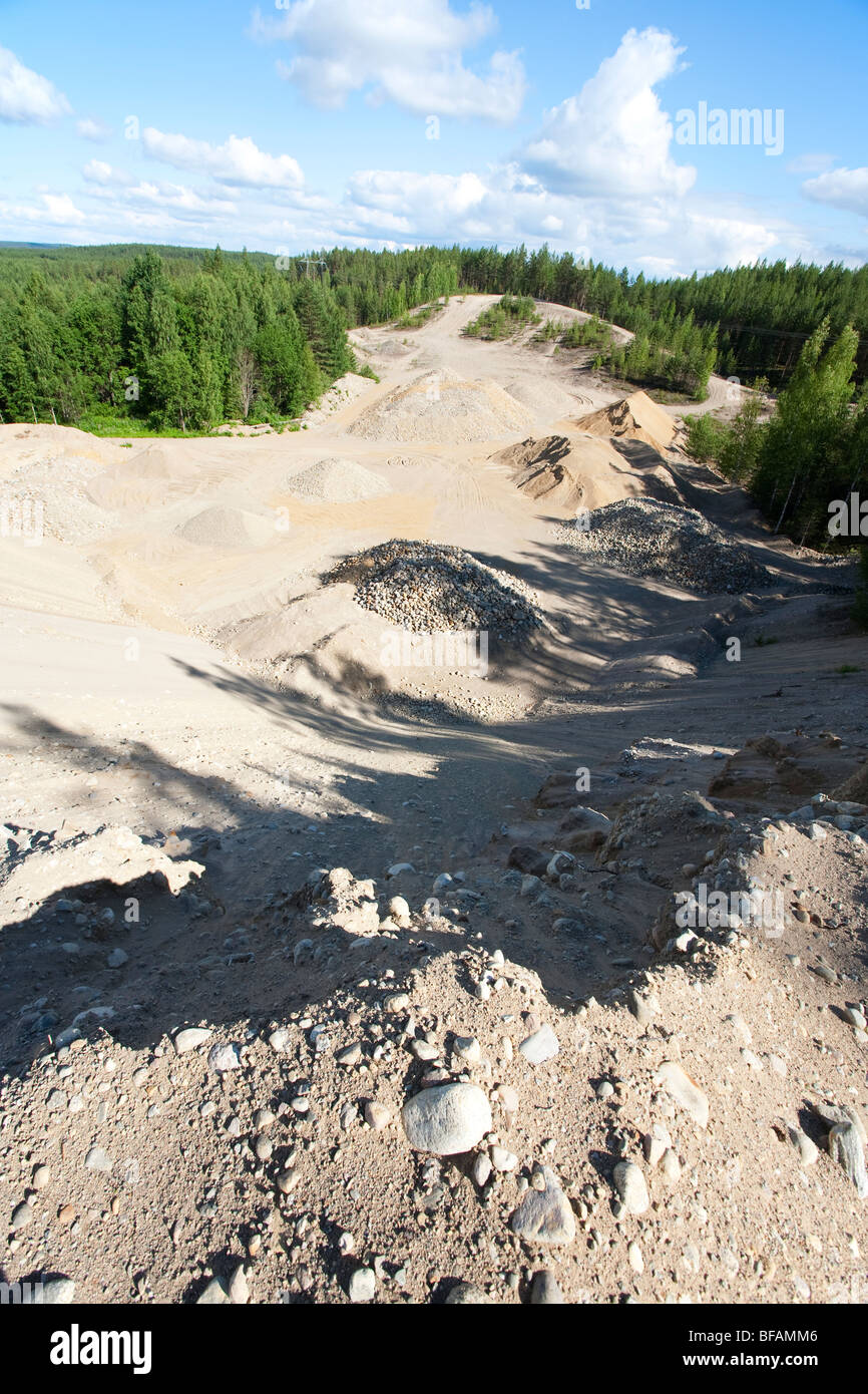 Sandpit walls eroding on a sandy ridge old glacial esker at sand ...