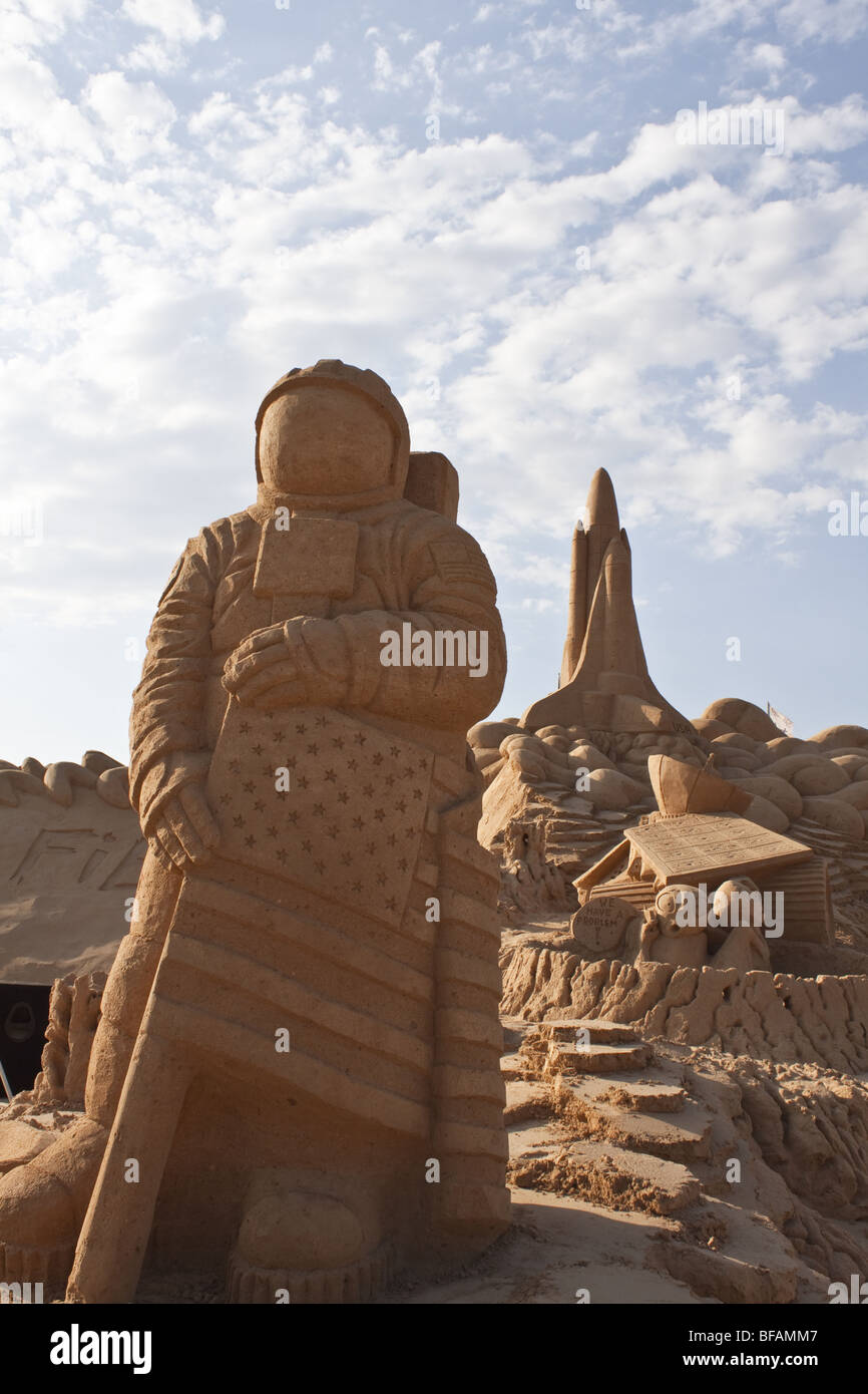 Sand sculpture of Space Shuttle and astronaut Stock Photo - Alamy