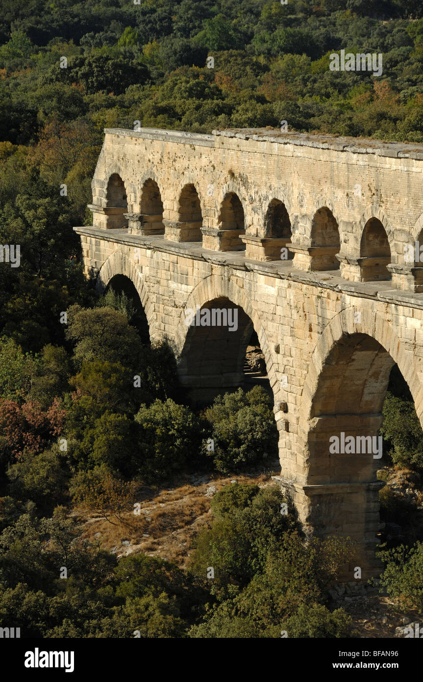 View over Arches of the Pont du Gard Roman Aqueduct & Elevated Canal ...