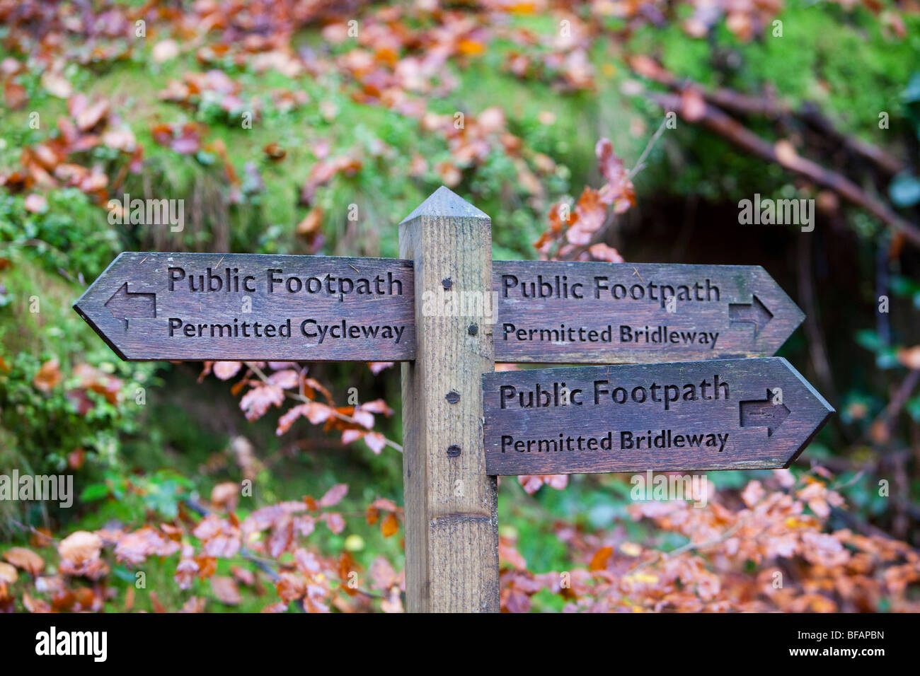 A permitted bridleway and footpath sign in the Lake District, UK Stock ...
