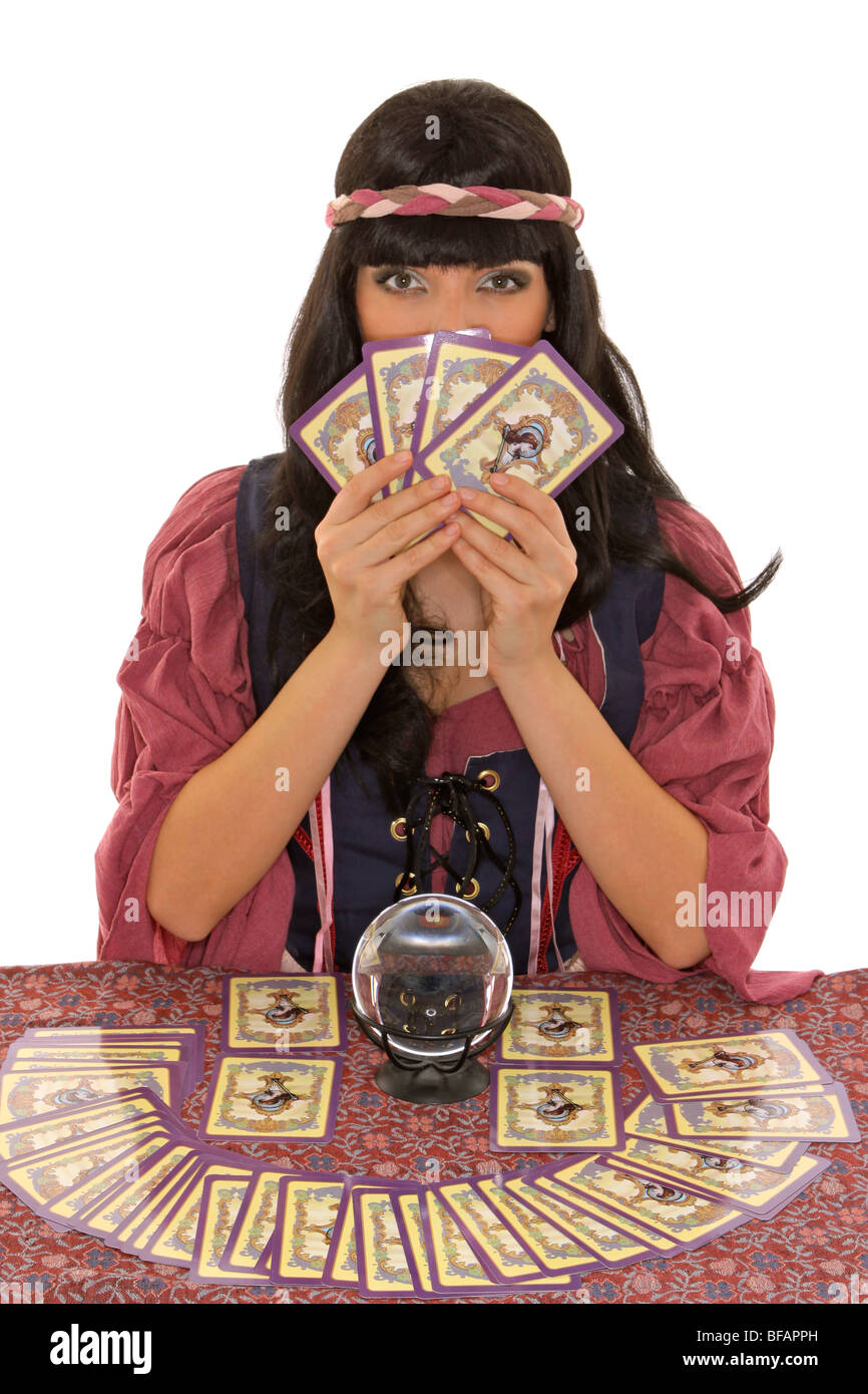 fortune teller with tarot cards and crystal ball Stock Photo - Alamy