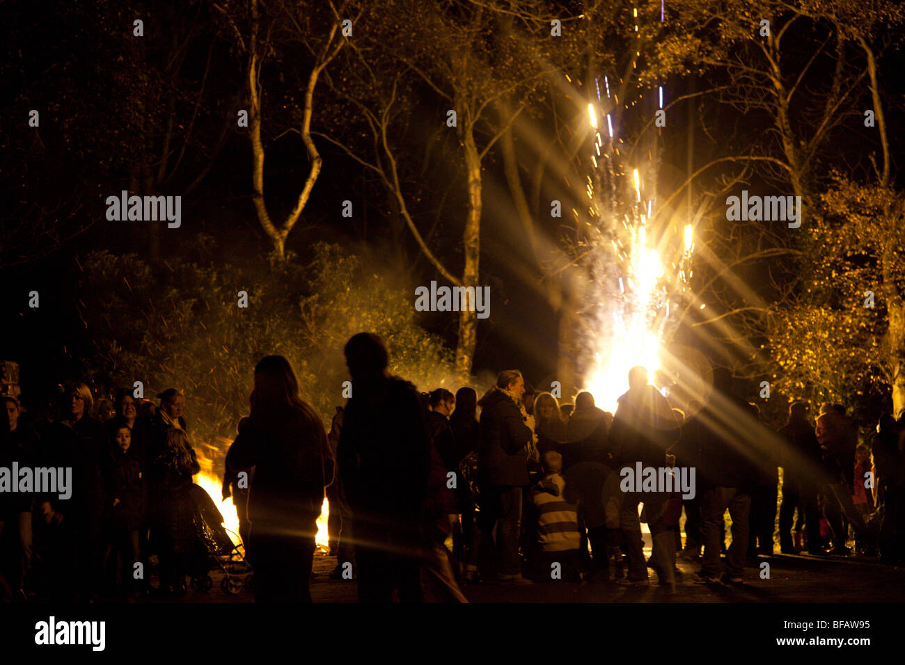 Bonfire night, people and fireworks Stock Photo - Alamy