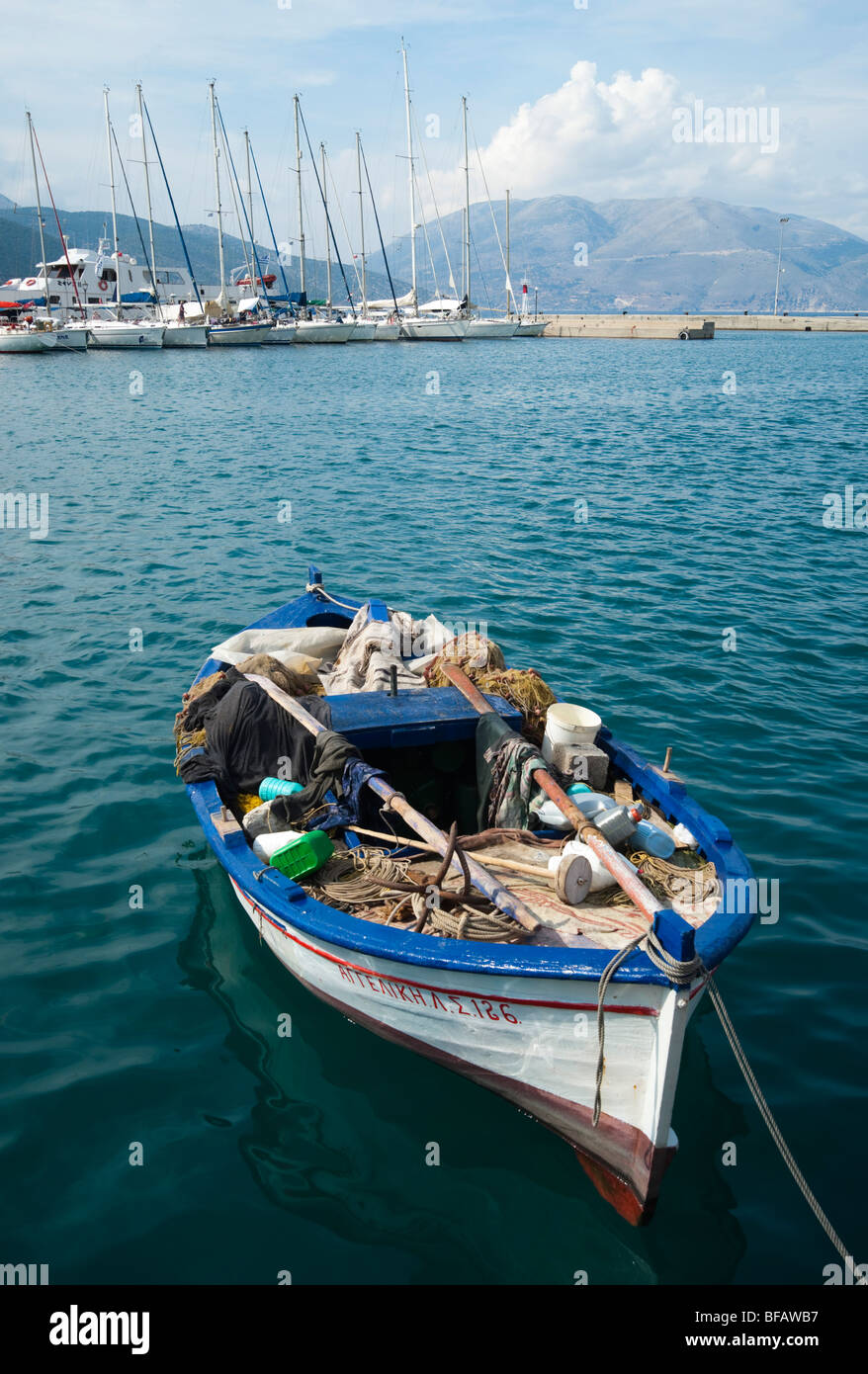 Fishing boat in sami harbour Kefalonia Stock Photo - Alamy