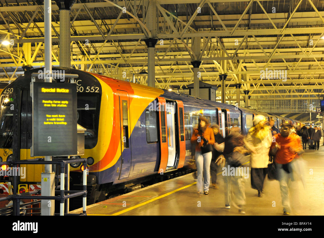 Commuter train at Station platform, Waterloo, London, England, UK Stock ...